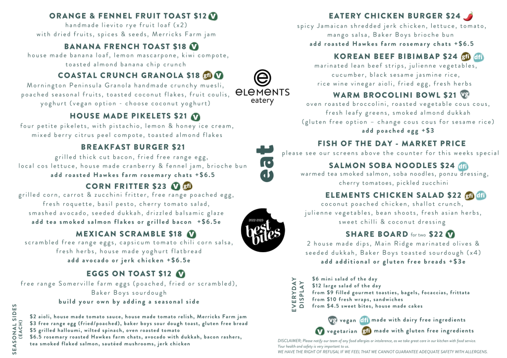 MENU - Elements eatery