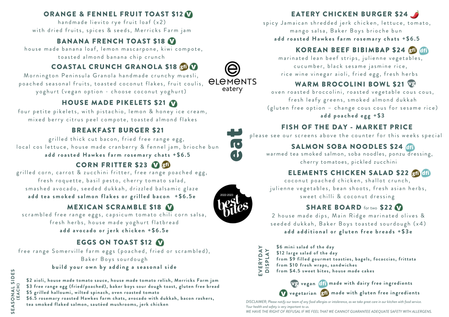 MENU - Elements eatery